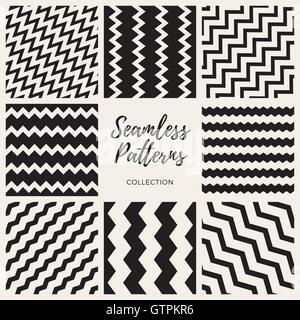 Zigzag and wavy line patterns set. Vector decorative zig zag edge borders isolated on white ...