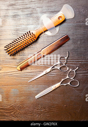 Razor sharp. Barber shop tools. Man visiting hairstylist in barber shop ...