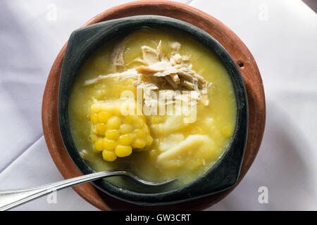 Traditional dish from Colombia - Ajiaco soup, made of chicken, corn and ...