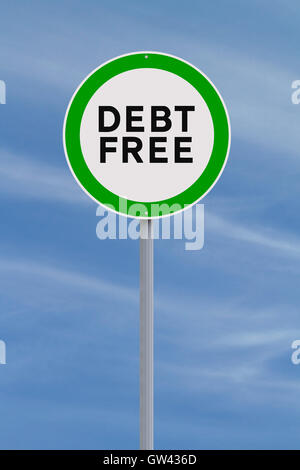 Debt free road sign, arrow on blue sky background. One way blank road ...