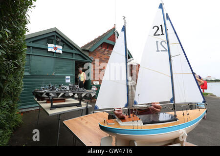 A member of the Tynemouth Model Boat Club sails his model boat at the ...