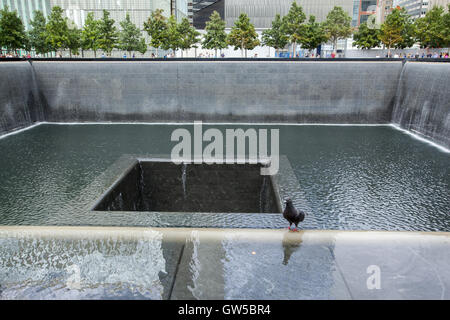The reflecting pools in the 9/11 Memorial Park at Ground Zero as seen ...