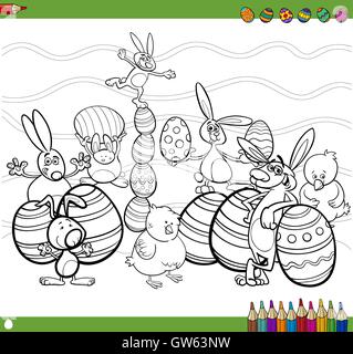 Vector black and white Easter characters seamless pattern. Spring ...