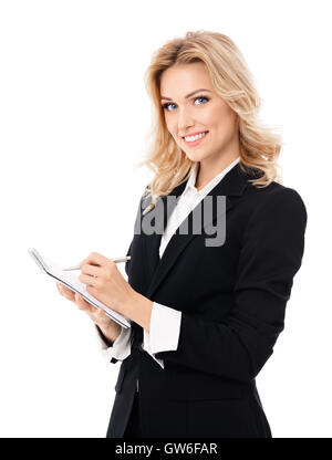 Young business woman writing, isolated on white Stock Photo - Alamy