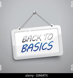 back to basics hanging sign, 3D illustration isolated on office glass ...