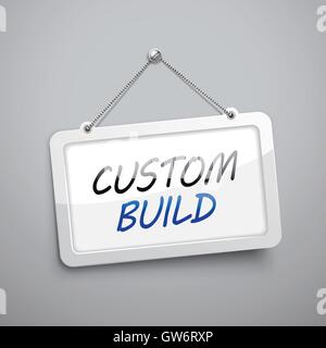 custom build hanging sign, 3D illustration isolated on office glass ...