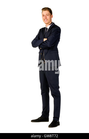 full-length portrait of a young man. standing isolated on white ...