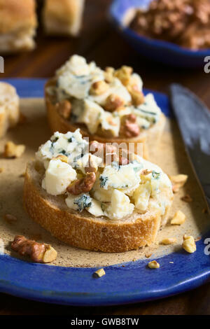 Blue cheese and walnut canapes, photographed with natural light ...