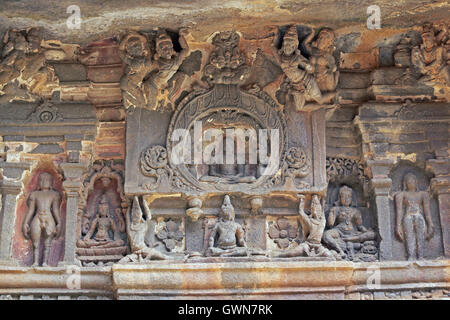 Religious images carved into solid rock inside an ancient Hindu cave ...