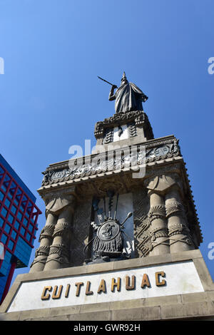 Cuauhtemoc statue in Mexico City, Mexico. He was the Aztec ruler ...