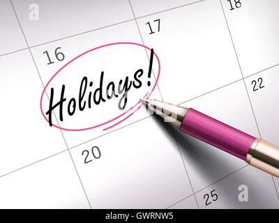 Weekend words circle marked on a calendar by a pink ballpoint pen Stock ...