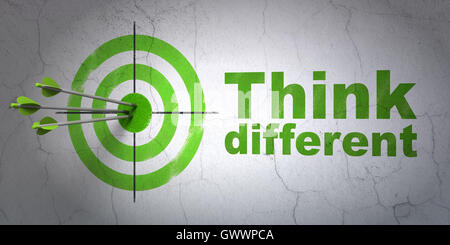 Learning concept: target and Think Different on wall background Stock ...