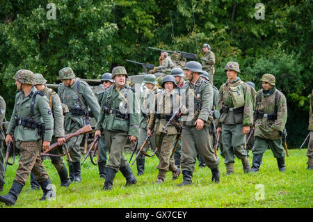 World war two re-enactment. German red, white and black Nazi swastika ...