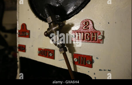 The inside of a replica mark IV World War One tank at the Bovington ...