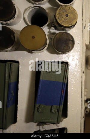 The inside of a replica mark IV World War One tank at the Bovington ...
