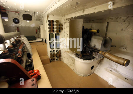 The inside of a replica mark IV World War One tank at the Bovington ...