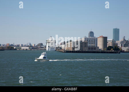 Cruise liner moored The Reserved Channel Seaport District Boston Harbor ...