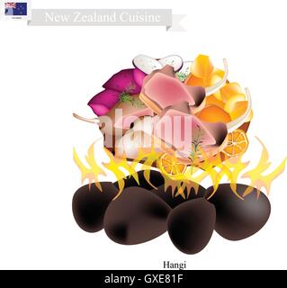 New Zealand Cuisine, Illustration of Hangi or Traditional Maori Food ...