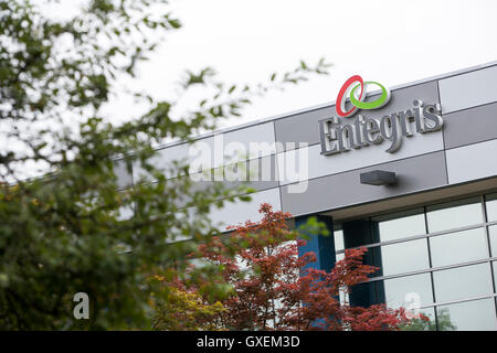 A logo sign outside of the headquarters of Entegris, Inc., in Billerica ...