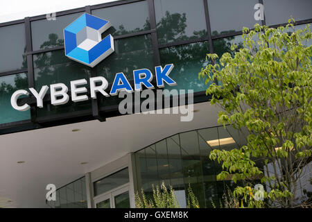 A logo sign outside of the headquarters of CyberArk in Newton ...