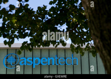 A logo sign outside of the headquarters of Aspen Technology, Inc., also ...