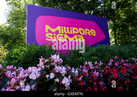 A logo sign outside of the headquarters of MilliporeSigma, formerly ...