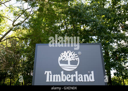 A logo sign outside of the headquarters of The Timberland Company in ...