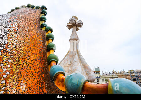 Dragon back roof of Casa Batllo, modernist building by Antoni Gaudi ...