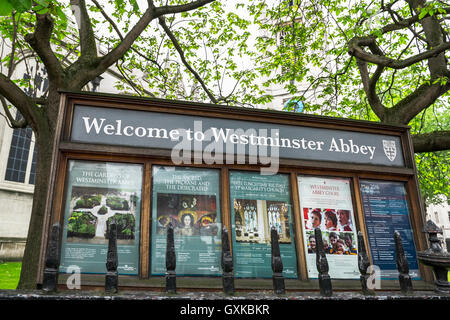 Sign 'Welcome to Westminster Abbey', London SW1, a leading London ...