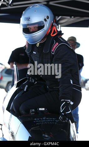 Guy Martin, in the pits of the Triumph Infor Rocket Streamliner as ...