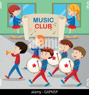 Cartoon kids marching band parade. Child musicians on march, childrens ...