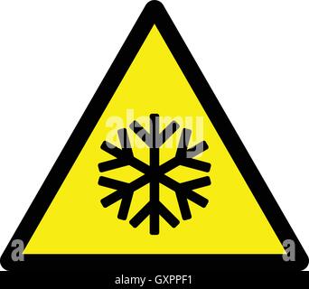 Low temperature hazard symbol. Vector illustration of yellow triangle ...