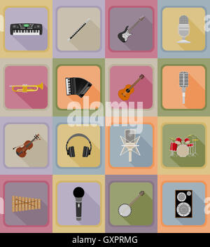 music items and equipment flat icons illustration isolated on ...