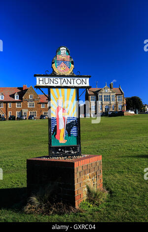 Hunstanton town sign Hunstanton North Norfolk coastal town England UK ...
