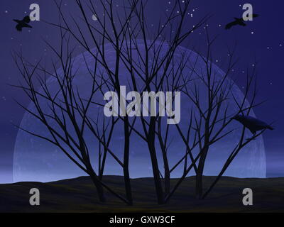 Raven in a full moon sky, Majestic and dramatic, Intense lighting with ...