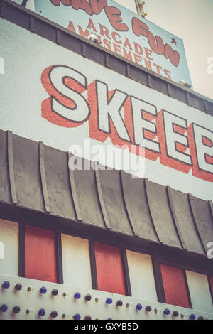 An old fashioned amusement arcade building in the town of Portrush in ...