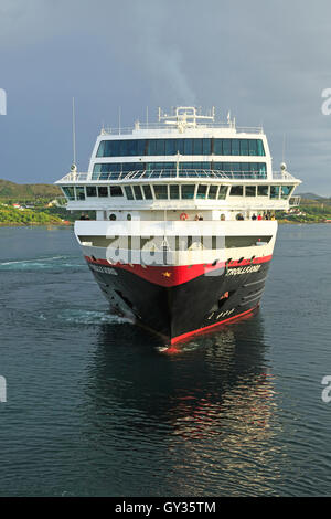 Hurtigruten ship 'Trollfjord' arriving at port of Rorvik, Norway with ...