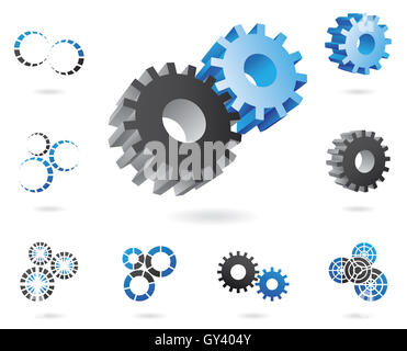 Blue cog icons (set of 9) isolated on a white background Stock Photo ...