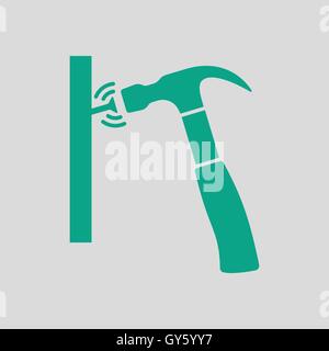 Icon of hammer beat to nail. Gray background with green. Vector ...