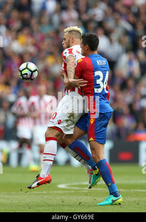 Stoke City's Marko Arnautovic and Crystal Palace's Patrick Van Aanholt ...