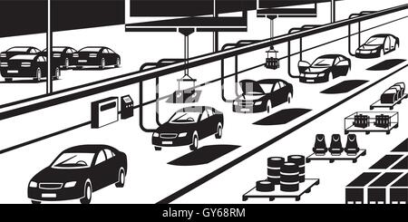 Car assembly line vector illustration. Automated automobile production ...