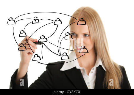 Businesswoman Drawing A Social Network Stock Photo - Alamy