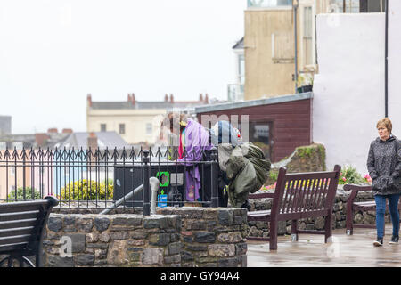 homeless tramp vagrant sleeping rough on steps at London Bridge Stock ...