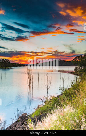 Sunset over Wivenhoe Dam across Brisbane River at sunset Stock Photo ...