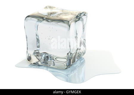 White melting cube with liquid drop details, 3d rendering. Computer ...