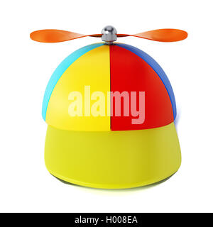 Multi colored hat with propeller isolated on white background. 3D ...
