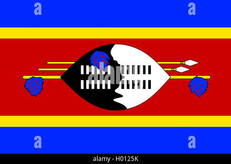 National flag of Swaziland: black-and-white shield with spears on red ...