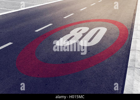 Highway Speed Limit 80 mph sign on the I-80 West through Bonneville ...