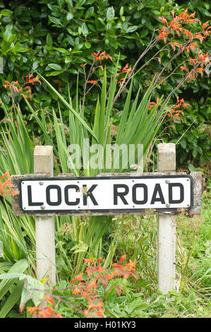 Lock and road sign Stock Photo - Alamy