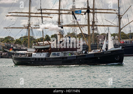 Steam boat "Bussard" at the 2016 Hanse Sail at Rostock Warnemünde ...
